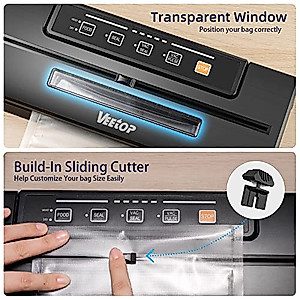 Vacuum Sealer Machine, Veetop Automatic Vacuum Food Sealer with Starter Kit, Dry Moist Pulse Mode Food Storage Machine with Build-in Cutter, Includes 1 Vacuum Roll (8*80”) & 10 Vacuum Seal Bags & 1 Air Suction Hose