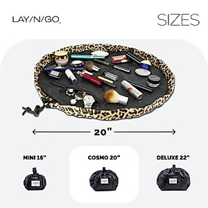 Lay-n-Go Cosmo Drawstring Cosmetic & Makeup Bag Organizer - Portable Drawstring Makeup Bag w/Zipper Pocket, Makeup Loops & More - Durable, Machine Washable Makeup Bag for Travel (20”, Leopard)
