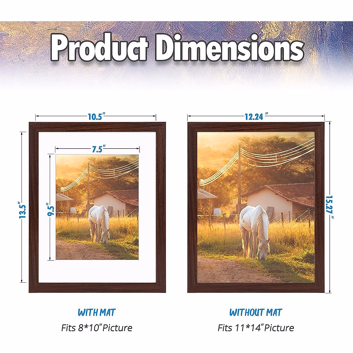 AUEAR, 11x14 Picture Frames 2 Pack, for 8x10 with Mat or 11 by 14 Gallery Wall Frame Vertical Horizontal Display (11x14, Walnut, 2-Pack)