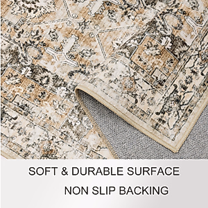 ManzunLiving Runner Rug 2x12, Farmhouse Hallway Runner Rug Non Slip,Kitchen Runner Rug,Washable Runner Rug for Entryway Indoor,Neutral Brown Vintage Bedroom Runner Rug