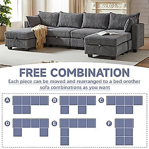 6 Seater Oversized Free Combination Convertible Modular Sectional Sofa, U / L Shaped Extra Large Corduroy Reversible Sleeper Corner Couch with Storage and Movable Ottomans for Living Room Apartment