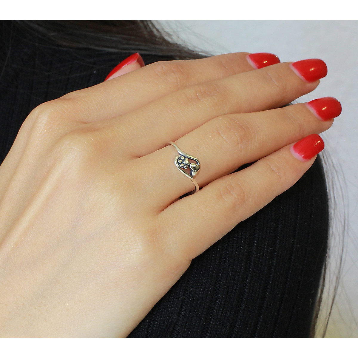 CloseoutWarehouse 925 Sterling Silver Oxidized Paw Print and Heart Ring Size 9