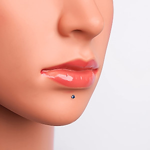 Demira Jewels 2.20mm Solitaire Real Blue Sapphire Solid 14K White Gold Nose Pin, Lip Labret, Monroe Ring Stud Screw - 16 Gauge, 8mm Long Post.