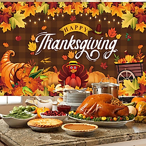 XtraLarge Happy Thanksgiving Banner 72x44 Inch, Happy Thanksgiving Backdrop, Thanksgiving Decorations Banner, Thanksgiving Pumpkin Maple Turkey Wall Banner