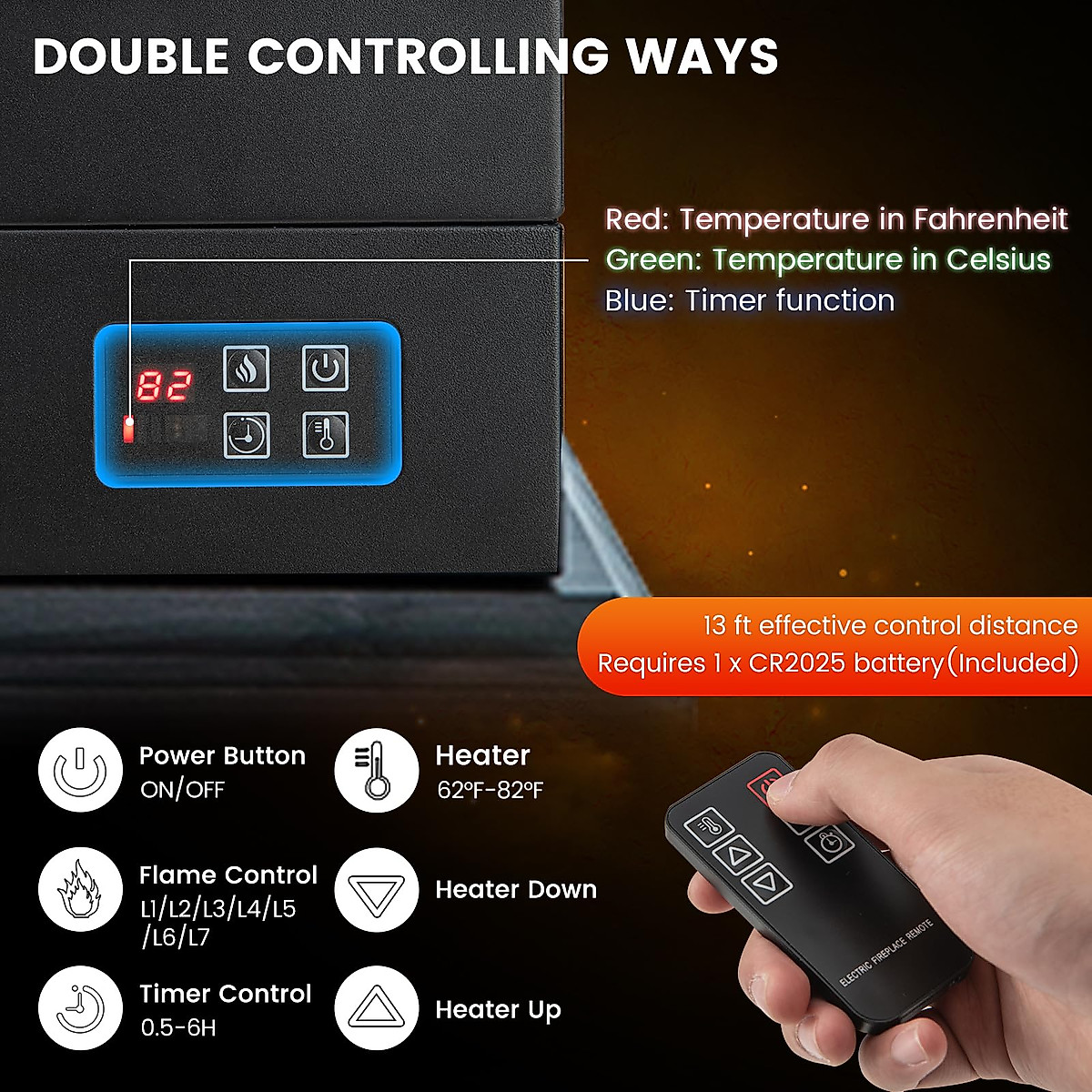 ORALNER 27” Electric Fireplace with Mantel, 3-Sided Glass View, Wooden Surround Firebox, Freestanding Fireplace Heater w/ 7 Flame Colors, Remote & 6H Timer, Overheat Protection, 1400W (Black)