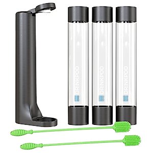 Fizzpod Home Soda Maker Sparkling Water Carbonator With 3 Bottles and 2 Bottle Brushes (Black)