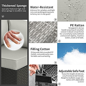 Rattaner 9-Piece Outdoor Sectional Wicker Furniture Set Patio Furniture Conversation Couch Set Large-size Storage Table with Thicken(5") Anti-slip Light Grey Cushions Furniture Cover