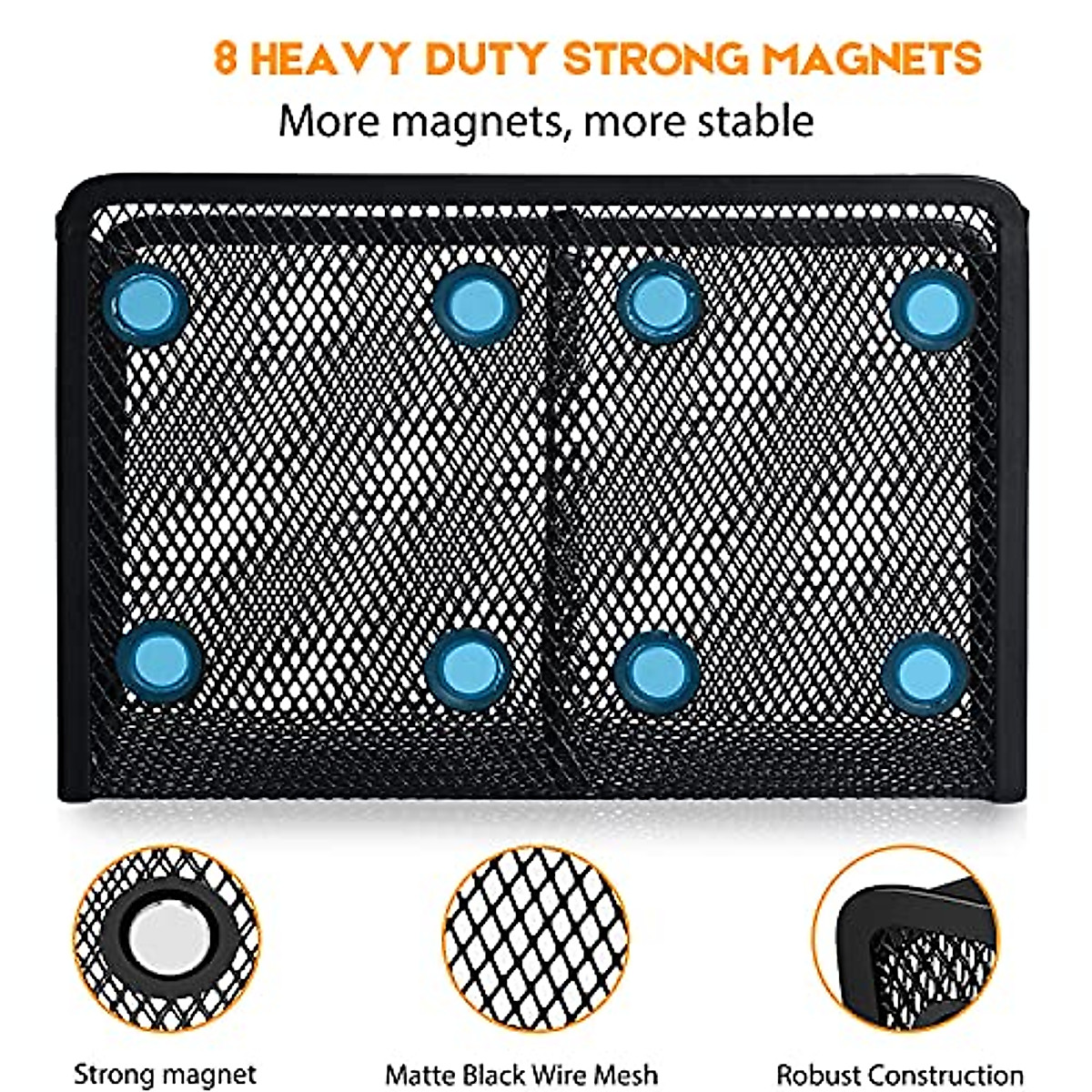 Magnetic Pencil Holder - Extra Strong Magnets Mesh Marker Holder Perfect for Whiteboard, Refrigerator and Locker Accessories (2 Baskets, 1 Pack Black)