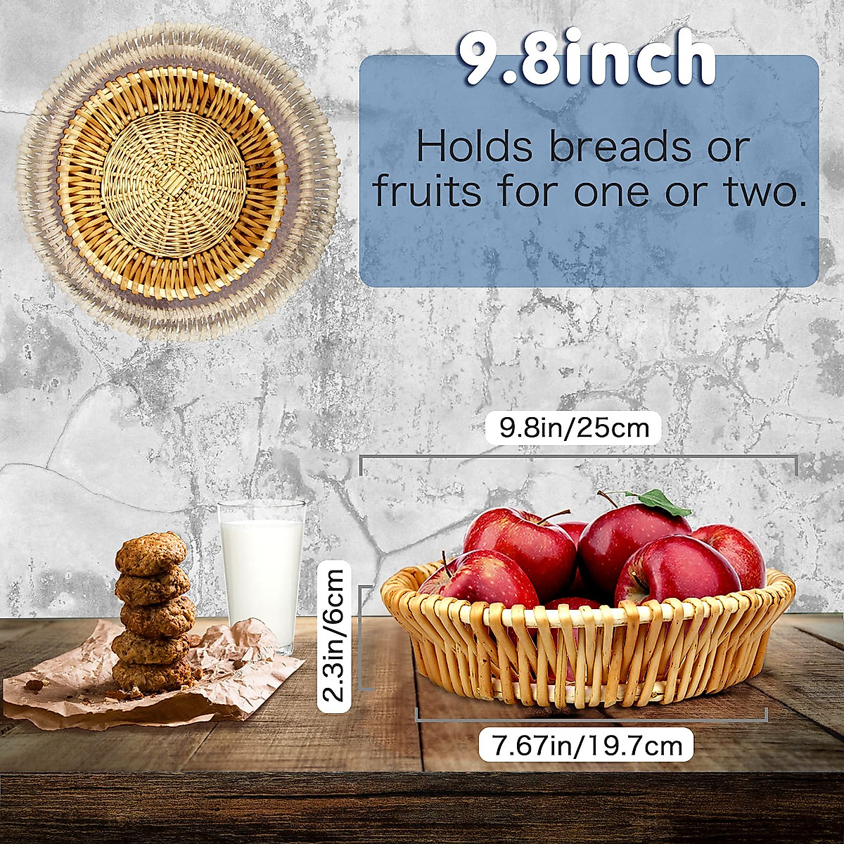 NUTRIUPS Natural Handmade Bread Basket for Serving,9.8inch Small Round Bread Basket,Wicker Fruit Basket