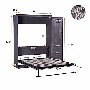 CABSETT Full Size Murphy Bed, Storage Platform Bed with Wardrobe and 3 Drawers, Can be Folded into a Cabinet, Multifunctional Design, for Small Spaces Place, Gray