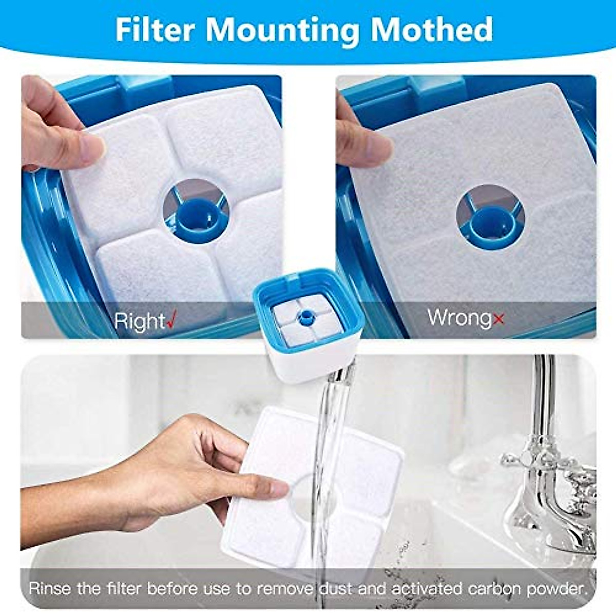 Pet Fountain Filters Replacement for 84oz/2.5L Automatic Cat Water Fountain Dog Water Dispenser, Ion Exchange Resin and Coconut Activated Carbon Replacement Filter for Cat&Dog Water Fountain