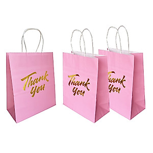 XIAMUY 50Pcs Gift Bags Medium, 8x4.25x10 Inch Paper Bags For Gifts, Thank You Gift Bags With Handles, Pink Shopping Bags, Paper Gift Bags For Christmas, Holiday, Business