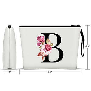 Vavabox A-Z Personalized Makeup Bag,Birthday Gifts for Women Mom,Gifts for Best Friend,Bride Bridesmaid Cosmetic bag (White, B)