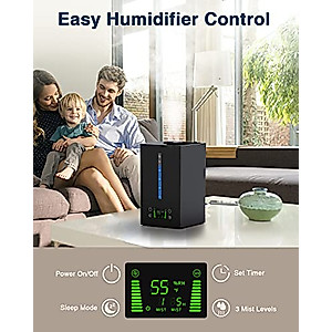 6L Humidifier, Cool Mist Humidifiers with Essential Oils Diffuser for Room, Home, Office, Baby Nursery, Plants, 360° Adjustable Mist Nozzle, Quiet, Auto Shut-off, Sleep Mode, Easy to Clean(Black)