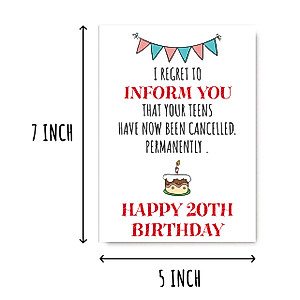 LillaGifts Funny 20Th Birthday Card - 20Th Birthday Card - For Son Daughter Sister Brother Nephew Niece Grandson, 5 x 7 inches