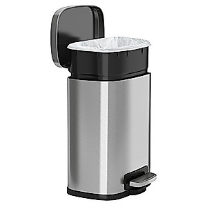 iTouchless SoftStep 1.32 Gallon Small Bathroom Stainless Steel Step Trash Can, 5 Liter Pedal Bin, Removable Inner Bucket, Soft and Silent Open and Close