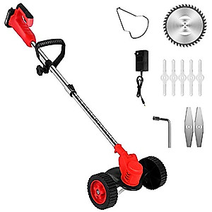 Weed Wacker Cordless Grass Trimmer Battery Powered 24V Electric Weed Eater Edging Lawn Tool with 3 Function Blades, Lightweight Brush Cutter, Push Stringless Trimmer, for Garden Yard