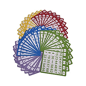 JUNWRROW Deluxe Bingo Game Set with 6 Inch Cage, Master Board,75 Colored Balls a Bag, 50 Cards, and 500 Color Mix Chips Ideal for Large Groups