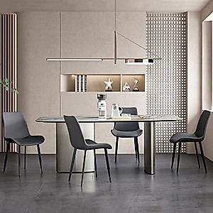 seonyou Dining Chairs Set of 4 Dark Grey Faux Leather for Kitchen Dining Room, Comfortable Mid Century Modern Chair with Metal Leg, Upholstered Big Side Chair for Living Room, Farmhouse