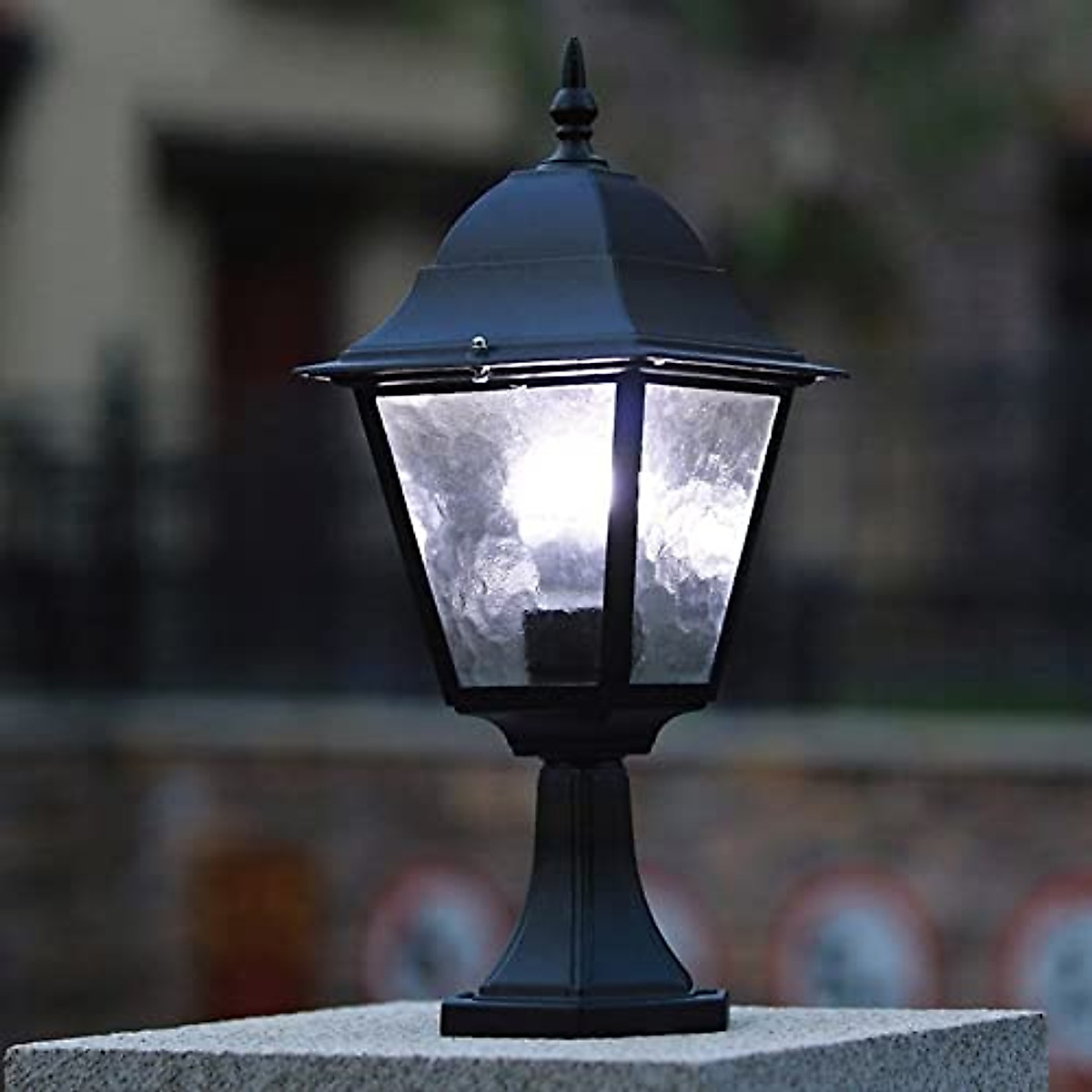 MODEBHD Continental Aluminum Glass Lantern LED Outdoor Table Lamps Column Light IP54 Waterproof Bollard Lamp Villa Patio Park Garden Lawn Light E27 Decoration Illumination Street Post Light