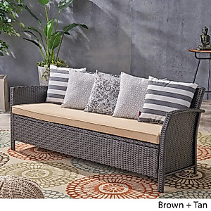 Christopher Knight Home Auguste Outdoor Wicker 3 Seater Sofa, Brown/Tan