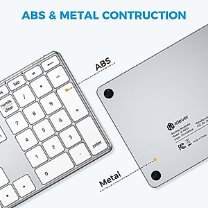 Number Pad for Laptop, iClever Bluetooth Number Pad, USB-C Charge, Aluminum Build, Multi-Device Wireless Number pad for Data Entry, Compatible with Mac, iMac, Tablet, Laptop, PC Desktop