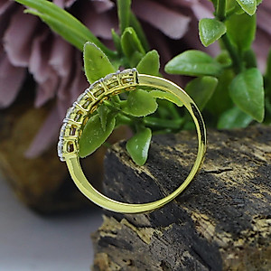 SAVEARTH DIAMONDS Moissanite Wedding Band 18K Yellow Gold Plated 925 Sterling Silver Wedding Rings 0.7ct D Color VVS1 Lab Created Diamond Half Eternity Wedding Band Stackable Ring for Women-9