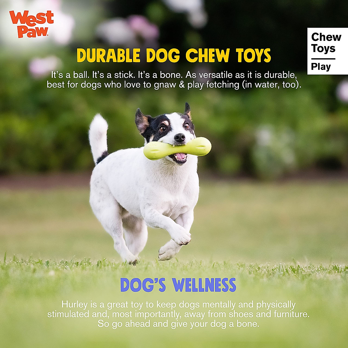 WEST PAW Zogoflex Hurley Dog Bone Chew Toy – Floatable Pet Toys for Aggressive Chewers, Catch, Fetch – Bright-Colored Bones for Dogs – Recyclable, Dishwasher-Safe, Non-Toxic, Large, Granny Smith