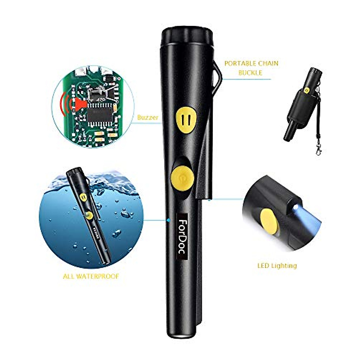 Pinpoint Metal Detector Pinpointer 360° Search Fully Waterproof Treasure Hunting Tool Accessories Belt Holster Lanyard and A 9V Battery for Adults and Kids(Three Mode) Black