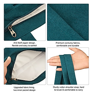 Kememo Corduroy Tote Bag with Zip, Shoulder Bag Women's Hobos Handbags Large Capacity Shopping Bag with Inner Pocket, Green