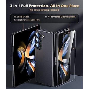JUESHITUO 3-in-1 for Samsung Galaxy Z Fold 5 Case, [Omni-Directional Protection] [Metallic Glossy Bumper] Fascinating Touch Silm Fit Stylish Leather 5g Case for Galaxy Z Fold 5 Phantom Black