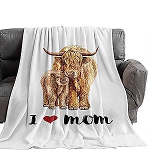 Flannel Fleece Blankets Throws Mother's Day Wildlife Yak with Baby Lightweight Breathable Warm Cozy Throw Blanket Scottish Highland Cow Bedcover Perfect for Couch, Sofa, Bed Fit All Seasons