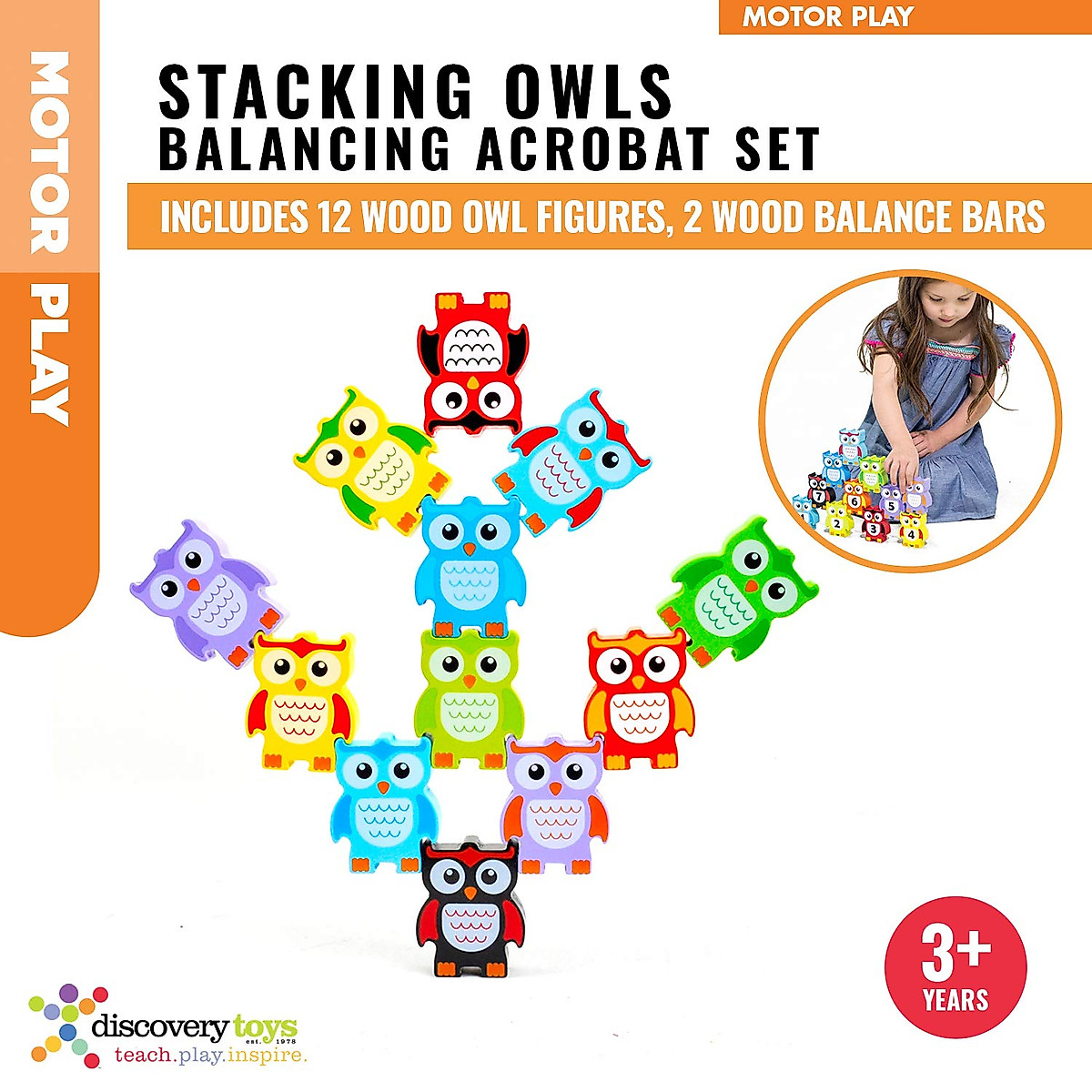 Discovery Toys Stacking Owls Wood Balancing Acrobat Set | Kid-Powered Learning | STEM Toy Early Childhood Development 3 Years and Up