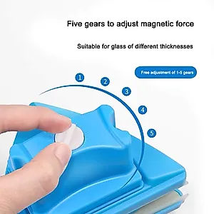 KOKITEA Double-Sided Window Cleaner Glass Wiper Magnetic Cleaning Tools, 5-Gears Adjustable Magnetic Glider Washing Brush Tools, for High-Rise Double Thick Glazed Windows Thickness 0.3"-1" (Blue)