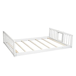 OYN Wooden Full-Over-Full-Over-Full Triple Bed Frame with 2 Built-in Ladder and Slide ,Triple Bed with Full Length Guardrails for Children, Teens ,Boys & Girls, White
