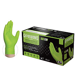 GLOVEWORKS HD Orange & Green Nitrile Disposable Gloves, 8 Mil, Latex-Free, Diamond Texture, Large, 1 Box of 100 Per Color