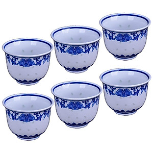 Woonsoon Chinese Handmade Kungfu Tea Cup 80 ml,Bone China Blue and White Tea Cups Set of 6,Ceramic Tea Mugs Without Handles,Best Gift