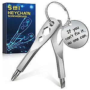 Keychain Screwdriver Tool Stocking Stuffers Gifts for Men - Portable Key Shaped Pocket Screw Driver Gadgets EDC Multi Tool for Outdoor Repair - Hex Wrench Phillips Flathead Bottle Opener Key Ring