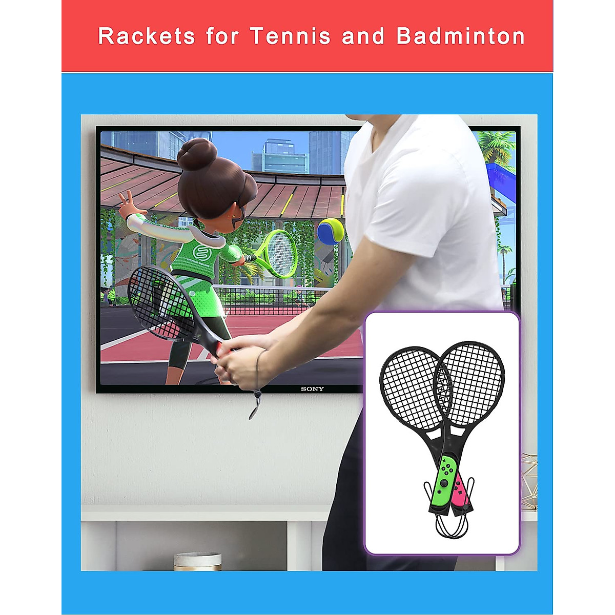 2023 Switch Sports Accessories Bundle,Hacksya Family Accessories Kit for Nintendo Switch Sports Games : Mario Golf Clubs,Wrist Bands,Soccer Leg Straps,Sword and Tennis Rackets