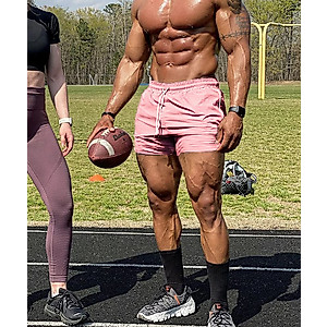 EVERWORTH Men's Athletic Shorts Gym Workout Short Shorts Casual Shorts Running Bodybuilding 5 Inch Inseam Shorts Pink US XL