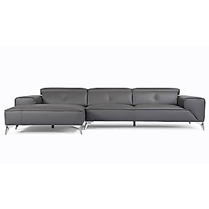 ZURI Furniture Raj Modern Slate Leather Sectional with Adjustable Headrests and Chaise - Left Chaise