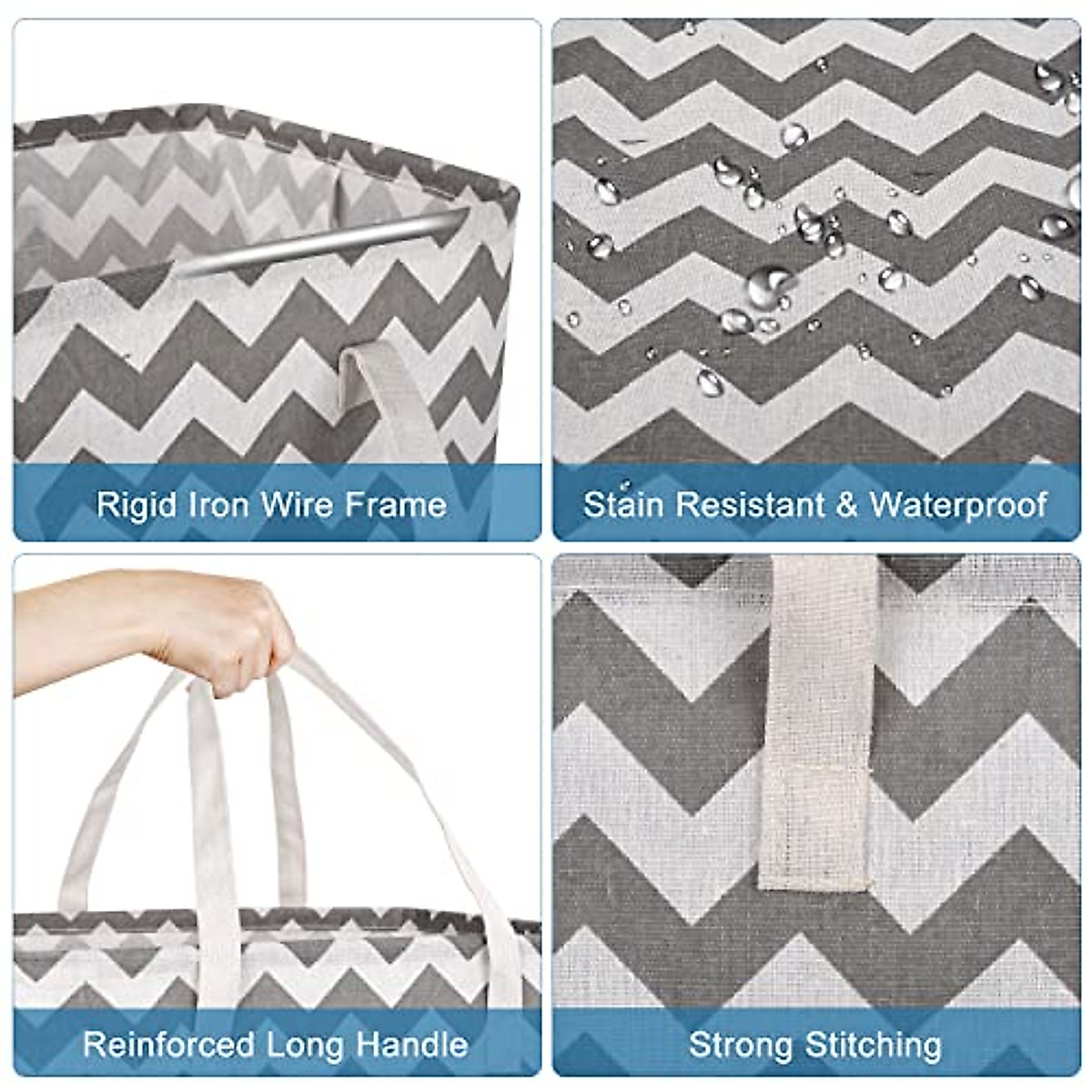 Seebel 2-Pack Laundry Hamper 75L Collapsible Large Luandry Baskets with Easy Carry Handles Freestanding Waterproof Clothes Hamper Storage Basket for Toys Clothes Organizer-Chevron