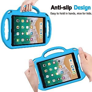 AVAWO Kids Case for 9.7" iPad 6th Generation Kids Case, iPad 5th Generation Case, iPad Air 2 Case - with Shoulder Strap, Shockproof Handle Stand Cover for iPad 9.7" 2017(5th Gen) 2018 (6th Gen)-Blue