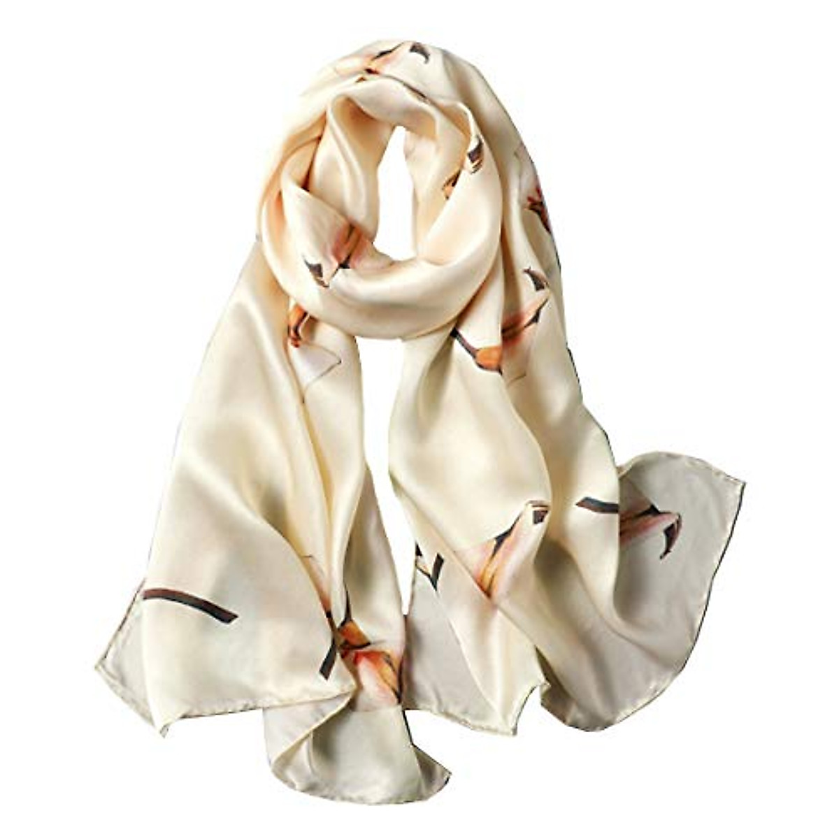 ANDANTINO 100% Mulberry Silk Long Scarf for Women Large Shawls for Headscarf and Neck- Oblong Hair Wraps with Gift Packed (Off-white Calla)