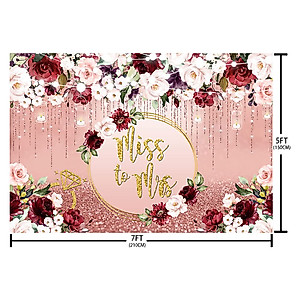 AIBIIN 7x5ft Miss to Mrs Backdrop for Bridal Shower Rose Gold Glitter Bokeh Pink Burgundy Floral Photography Background Wedding Bride to Be Engagement Party Decorations Banner Photo Booth Props