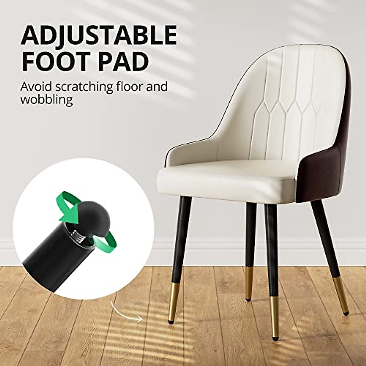 Cozy Castle Faux Leather Dining Chairs Set of 2 with Metal Legs, Upholstered Side Chairs, Kitchen Accent Chiars for Dining Room, Kitchen, Beige&Brown