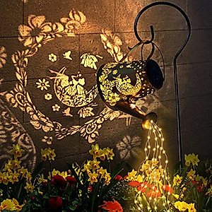 Solar Watering Can with Lights Outdoor Garden Decor Large Hanging Lantern Waterfall Landscape Lights Waterproof Solar Garden Decorations for Lawn Patio Yard Pathway Gardening Mother's Day Gifts