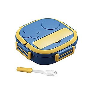 SYCOOVEN Bento Lunch Box, 550 ml Multi Grids Stainless Steel Lunch Box with Leakproof Lid & Spoon, Portable Durable Lunch Container for Kids Adults Toddler, Car, Home, School, Office(blue)