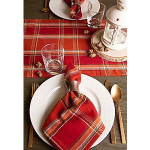 DII Autumn Pumpkin Spice Kitchen Collection Fall/Thanksgiving Cotton Table Décor, Table Runner, 14x72, Orange Plaid