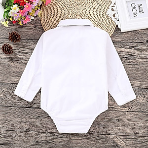 Yruiz Baby Boy's Button-Down Shirt Newborn Jumpsuit Long-Sleeved One-Piece Gentle Man Outfit (White, 0-3Months)